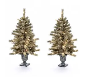 LUXEN HOME Luxenhome 4' Pre-lit Artificial Flocked Christm As Tree Set - One-color