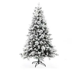 LUXEN HOME Luxenhome 6' Artificial Flocked Full Pine Chris Tmas Tree - One-color