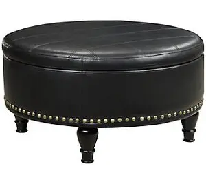 OSP HOME FURNISHINGS Augusta Round Leather Stor Age Ottoman - One-color