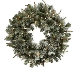NEARLY NATURAL 30' Lit Frosted Pine Wreath By - One-color