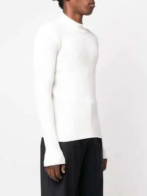 COURREGES Ribbed-knit Logo Patch Jumper - White