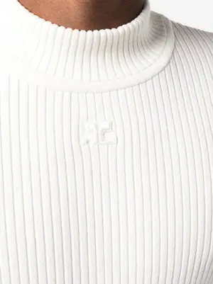 COURREGES Ribbed-knit Logo Patch Jumper - White