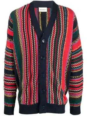 Drole De Monsieur Striped Knit Cardigan - Blue