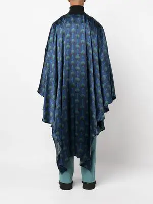 Ozwald Boateng Geometric-print Silk Cape Shirt - Blue