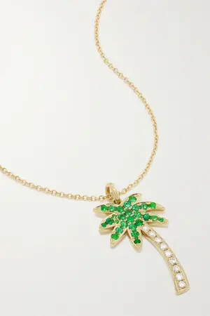 JENNIFER MEYER Large Palm Tree 18-karat Diamond And Emerald Necklace