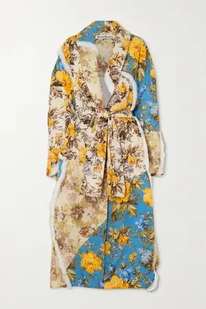 Acne Studios Belted Floral-print Cotton-shell Coat