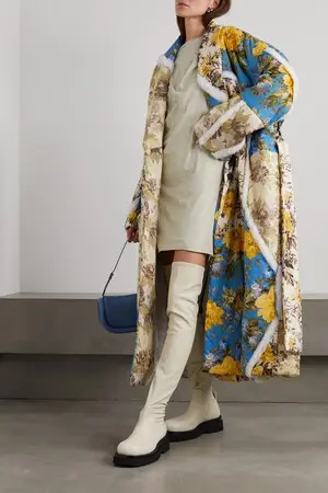 Acne Studios Belted Floral-print Cotton-shell Coat