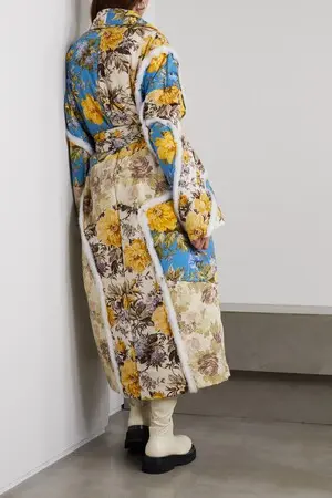 Acne Studios Belted Floral-print Cotton-shell Coat