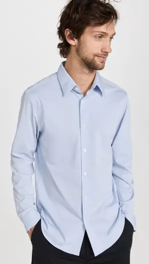 Theory Sylvain Structure Knit Dress Shirt - Olympic