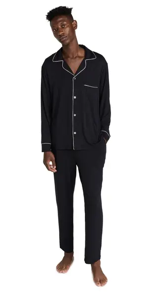Eberjey William Modal Long Pj Set - Black/ivory