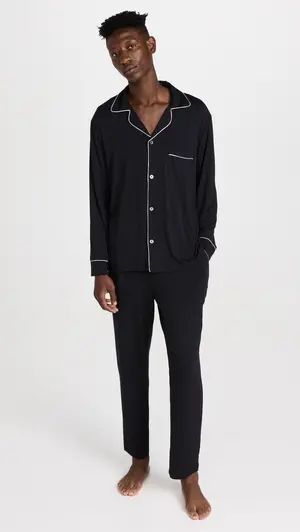 Eberjey William Modal Long Pj Set - Black/ivory