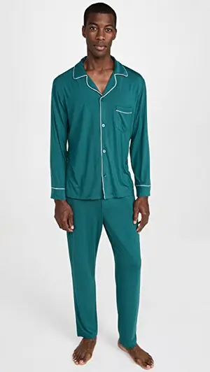 Eberjey William Modal Long Pj Set Evergreen/ivory