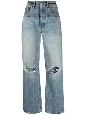 Amiri Distressed High-rise Wide-leg Jeans