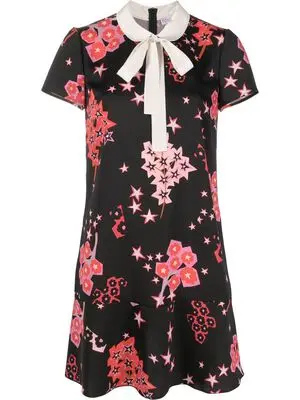 Red Valentino Star-print Pussy-bow Dress - Black