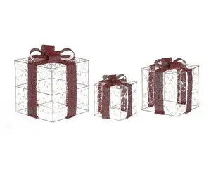 LUXEN HOME Luxenhome Set/3 Lighted Presents Indoor Outdoor Holiday Decor - One-color