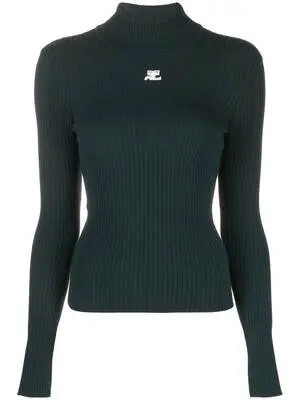 COURREGES Logo-patch Ribbed-knit Jumper - Green