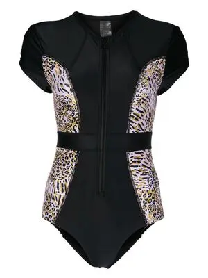 DUSKII Leopard-print Cap-sleeve Spring Suit