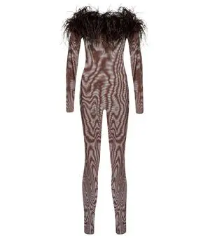 Oseree Feather-trimmed Mesh Jumpsuit