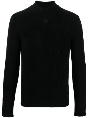 COURREGES Logo-embroidered Ribbed-knit Jumper - Black