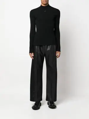 COURREGES Logo-embroidered Ribbed-knit Jumper - Black