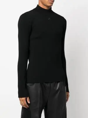 COURREGES Logo-embroidered Ribbed-knit Jumper - Black