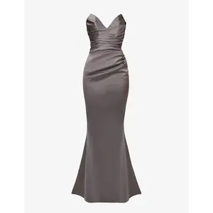 House Of Cb Fleur Sweetheart-neckline Fishtail-hem Maxi Dress - Shadow