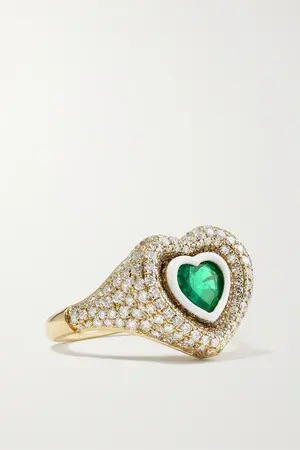 KAMYEN 18-karat Enamel, Diamond And Emerald Ring - Green