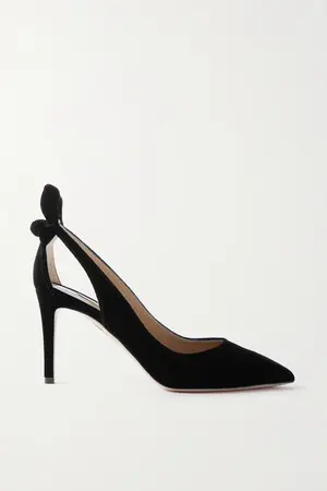 AQUAZZURA Bow Tie 85 Velvet Pumps - Black