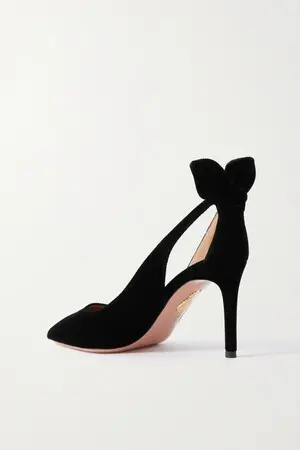 AQUAZZURA Bow Tie 85 Velvet Pumps - Black