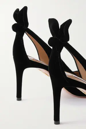AQUAZZURA Bow Tie 85 Velvet Pumps - Black