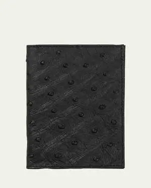 ABAS Ostrich Leather Passport Booklet - Black