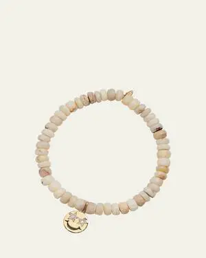 SYDNEY EVAN Opal Beaded Bracelet With Diamond Charm - Beige