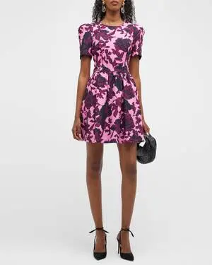 Black Halo Chadwick Pleated Floral-Print Mini Dress - Moody Bloomblack |  Editorialist