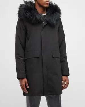 Gorski Gorski Lamb Shearling-Lined Parka Jacket With Lamb Fur Trim Black