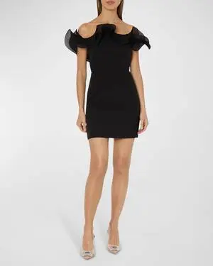 MILLY Gizelle Ruffle Off-shoulder Mini Dress - Black