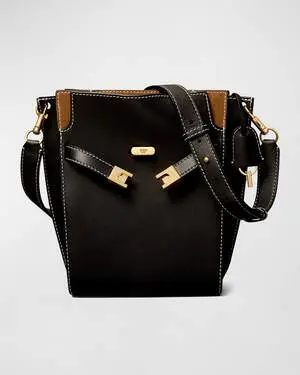 Tory Burch Lee Radziwill Mix Leather Bucket Bag - Black