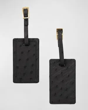 ABAS Ostrich Leather Luggage Tag Set - Black
