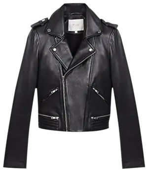 Maje Basal Leather Biker Jacket - Noir / Gris