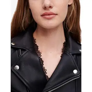 Maje Basal Leather Biker Jacket - Noir / Gris