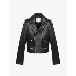 Maje Basal Leather Biker Jacket - Noir / Gris