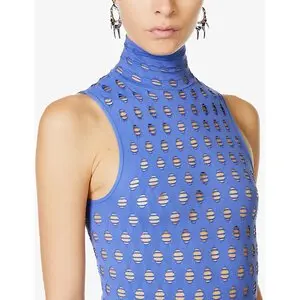 MAISIE WILEN Perforated Turtleneck Stretch-woven Top