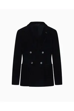 Giorgio Armani Double-breasted Upton Jacket In Stretch Plain Velvet - Navy