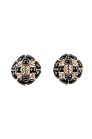 KENNETH JAY LANE Rhinestone And Button Clip Earrings - Black