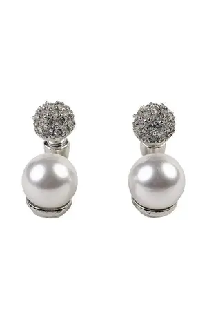KENNETH JAY LANE Rhodium And Rhinestone Pearl Earrings - White