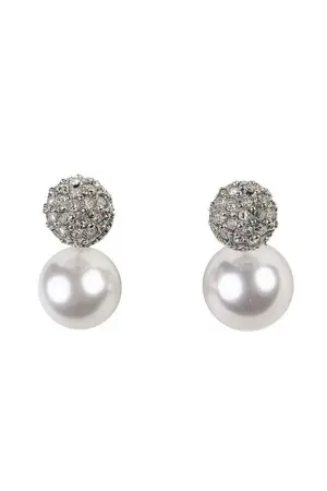 KENNETH JAY LANE Rhodium And Rhinestone Pearl Earrings