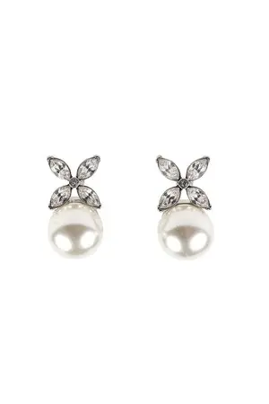 KENNETH JAY LANE And Crystal Clip On Pearl Earrings - Silver
