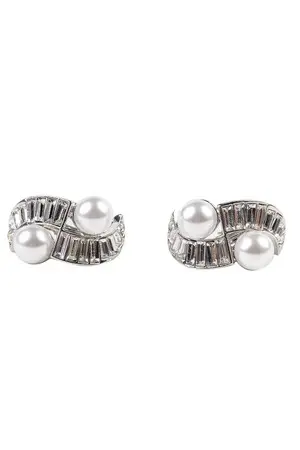 KENNETH JAY LANE Plated Clip-on Earrings With Crystal, Stone, And Pearl - Silver