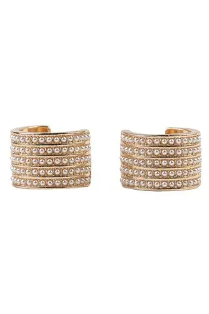 KENNETH JAY LANE Hoop Stud Earrings With Pearls - Gold