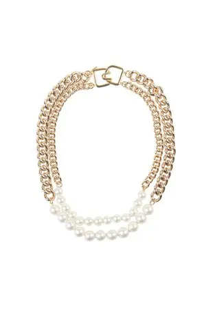 KENNETH JAY LANE Tone Chain And Pearl Necklace - Gold