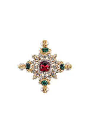 KENNETH JAY LANE Emerald And Ruby Cross Pendant - Gold